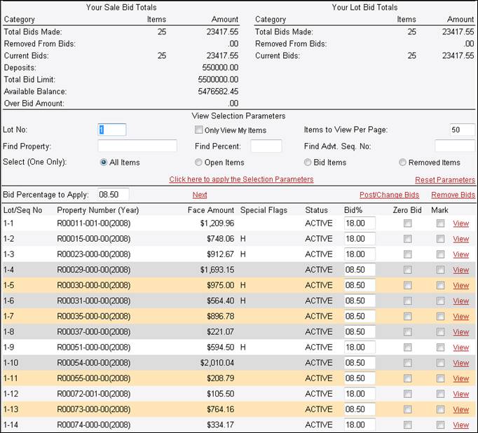 Bidder Sale Selection